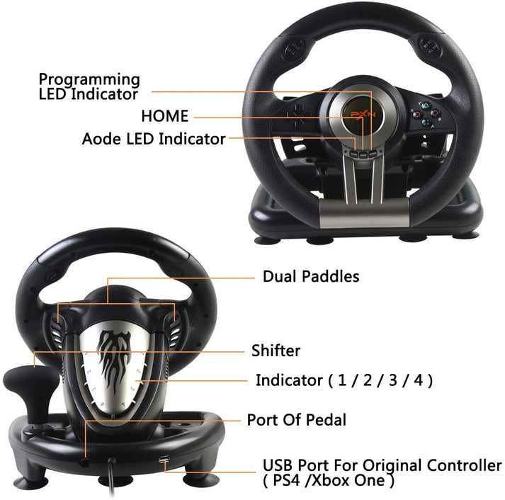 PXN-V3 Pro 180° Competition Racing Steering Wheel with Pedal ...