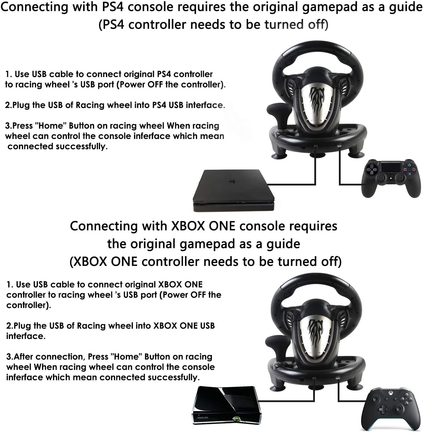 PXN-V3 Pro 180° Competition Racing Steering Wheel with Pedal ...