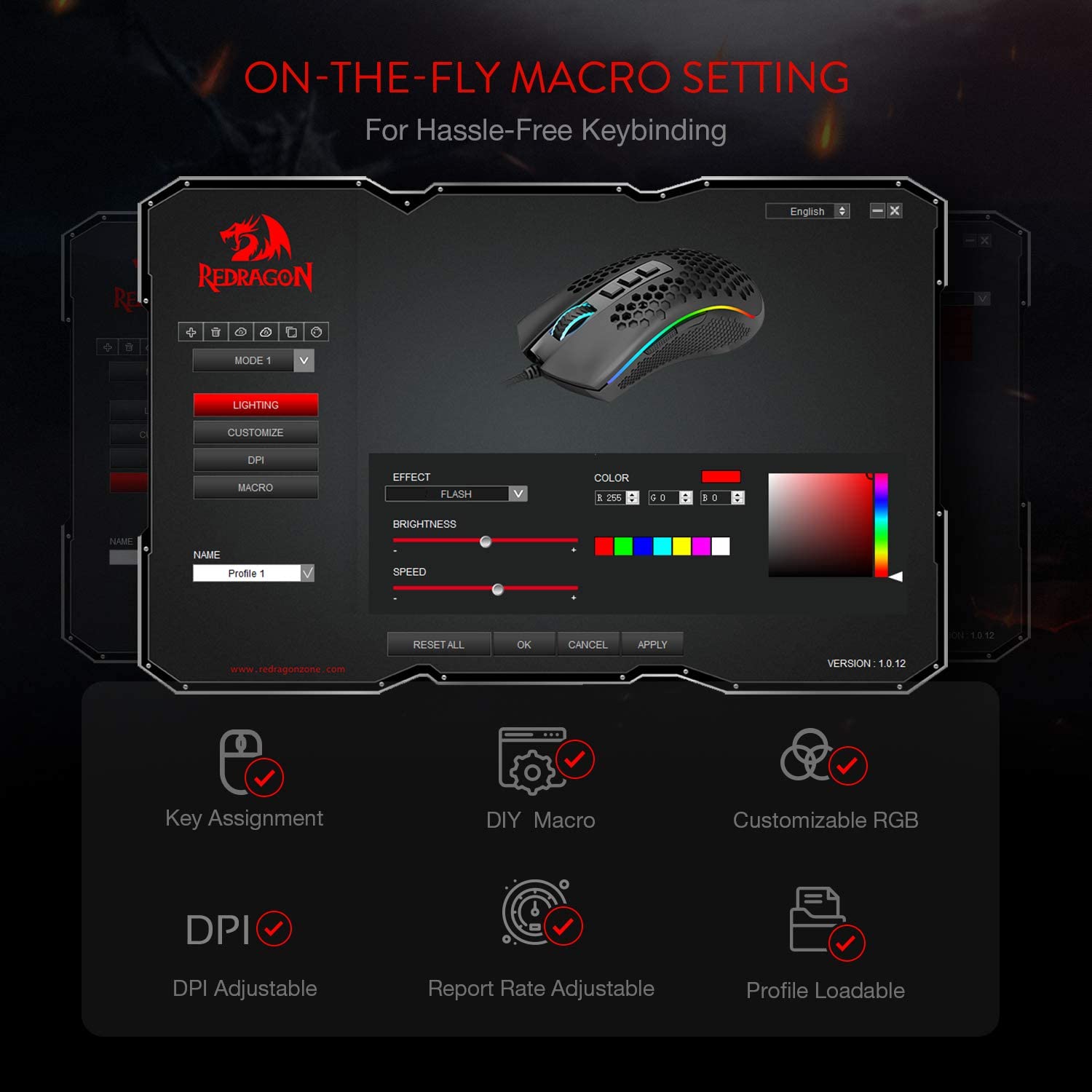 Redragon M808 Storm Elite RGB Gaming Mouse 12,400 DPI Optical Sensor ...